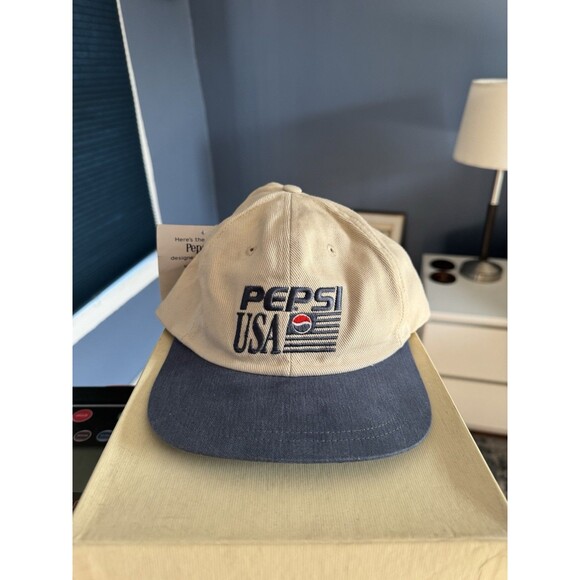 Pepsi | Accessories | Vintage Pepsi Usa Strapback Hat Soda Pop Tan ...